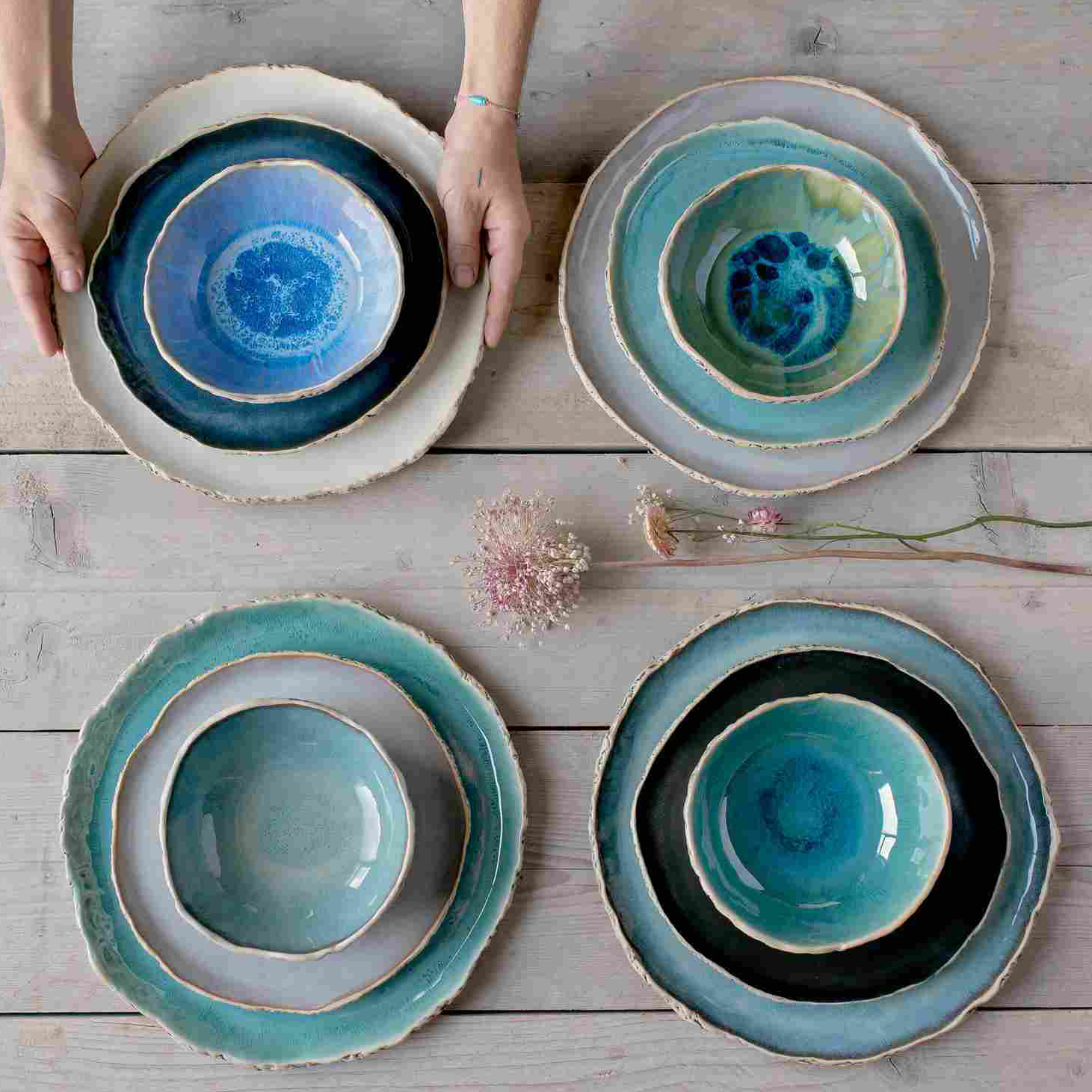 Dinner sets Handmade pottery Four sets Kari Ceramics square from ...