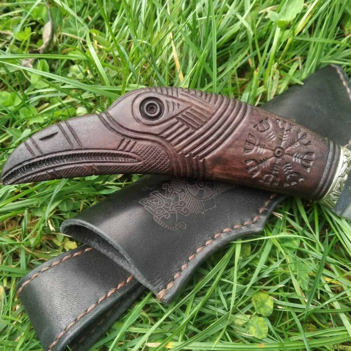 Viking Raven/Crow knife with Aegishjalmur symbol, Celtic art, God Odin ...